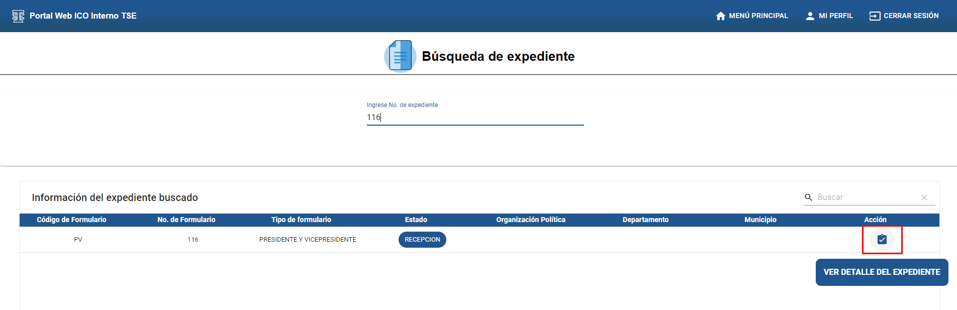Buscar Expediente | Ayuda del Portal Web Interno TSE
