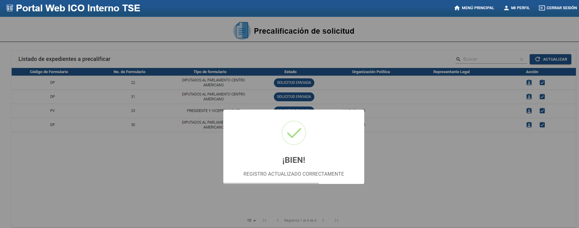 Precalificación de Solicitud | Ayuda del Portal Web Interno TSE