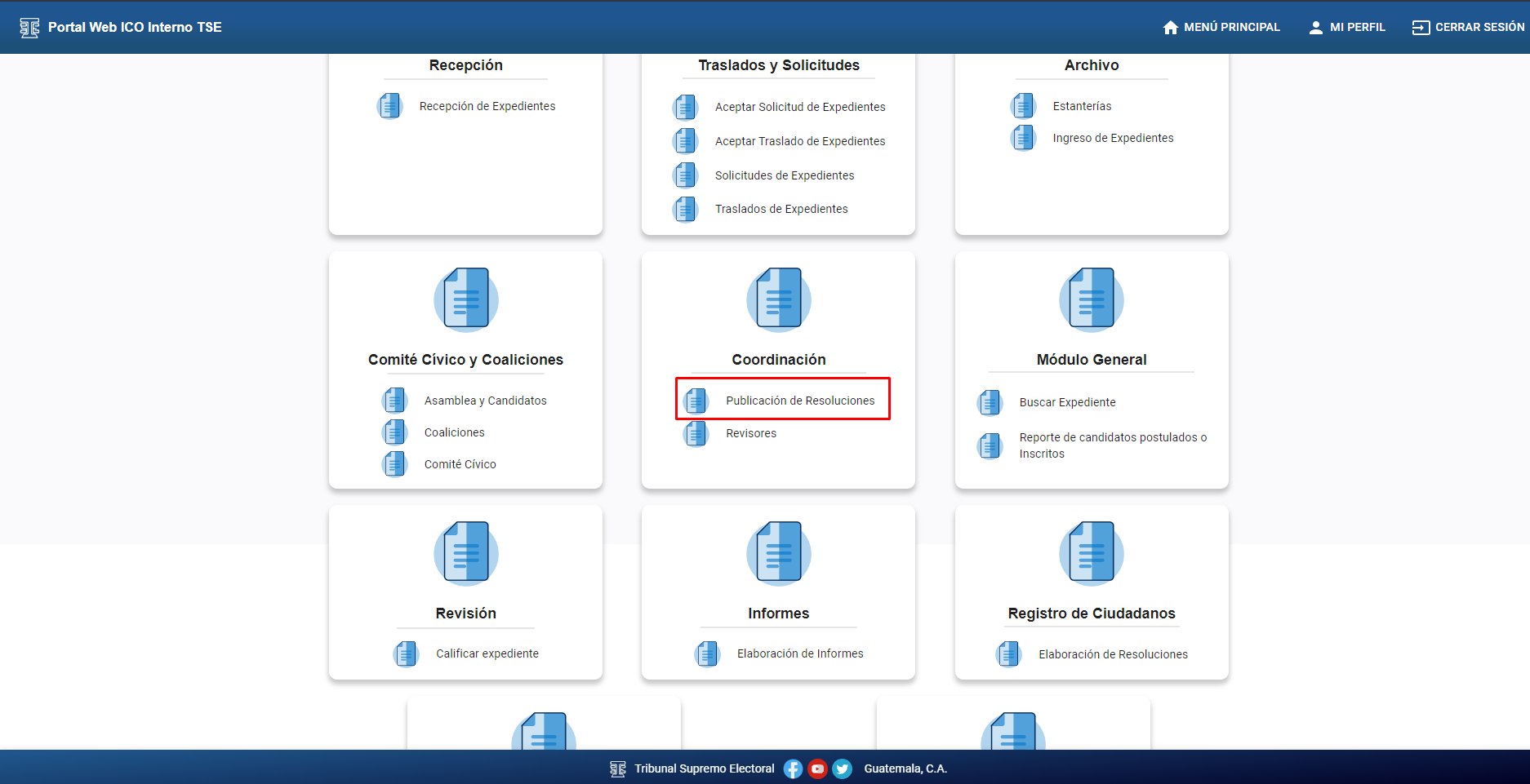 Publicación de Resoluciones | Ayuda del Portal Web Interno TSE