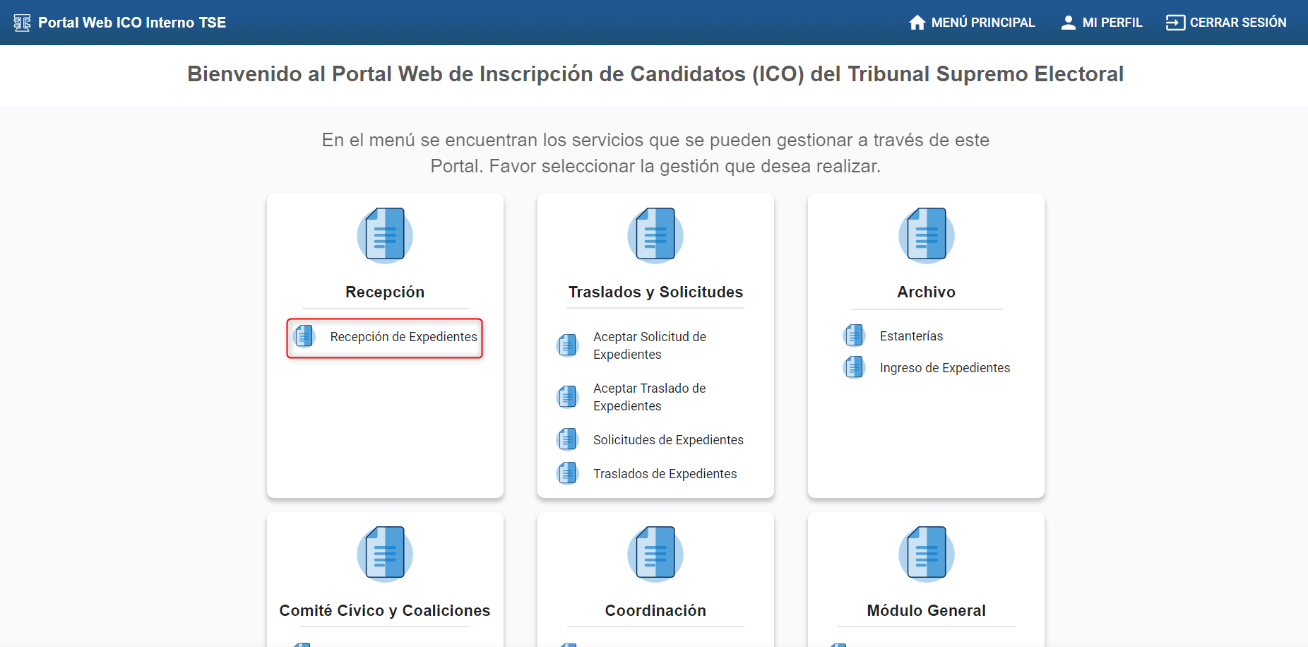 Recepción de Expedientes | Ayuda del Portal Web Interno TSE